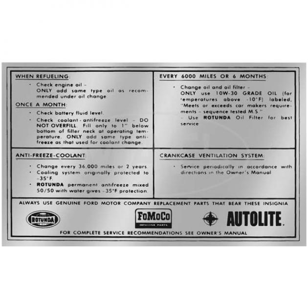 Decal - Service Specification - 1965-1966 - FoMoCo Autolite and Rotunda ...