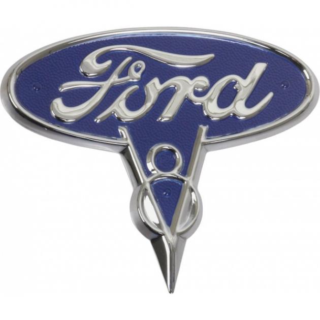 Ford Script Pickup Emblem - Hood Oval With V8 - Chrome BlueBackground ...