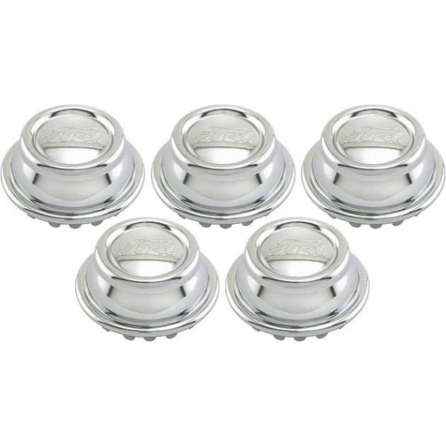 Model A Ford Hub Cap Set - 5 Pieces - Chrome Plated - Ford Script ...