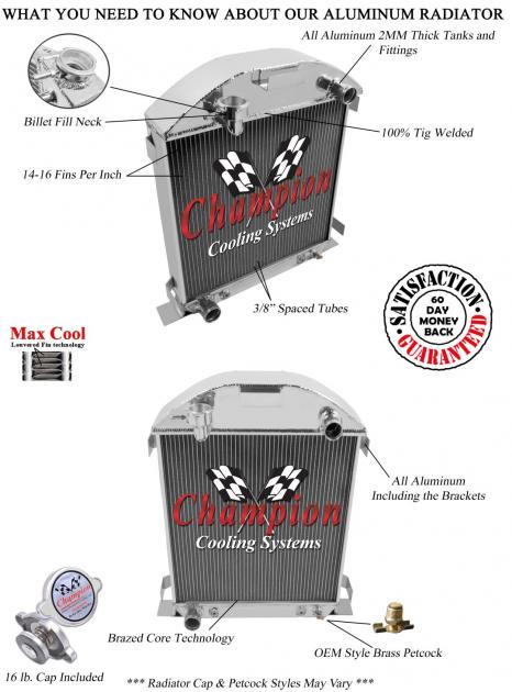 Champion Cooling 1928-1929 Ford Model A 3 Row All Aluminum Radiator ...